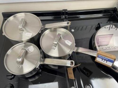 SAMUEL GROVES Stainless Steel 3 Piece Saucepan and Lid Set; RRP: £270 ...