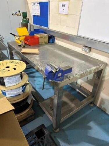5 x Various Heavy Duty Stainless Steel Work Benches with Vices ...