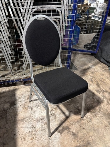 84 x Heavy Duty Stackable Steel Event Chairs with Black Upholstery; To ...