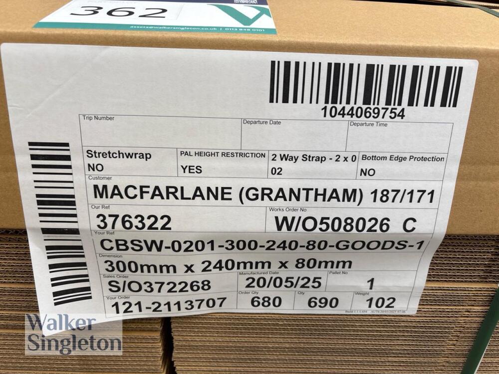 690 (approx.) of 300mm x 240mm x 80mm Cardboard Boxes