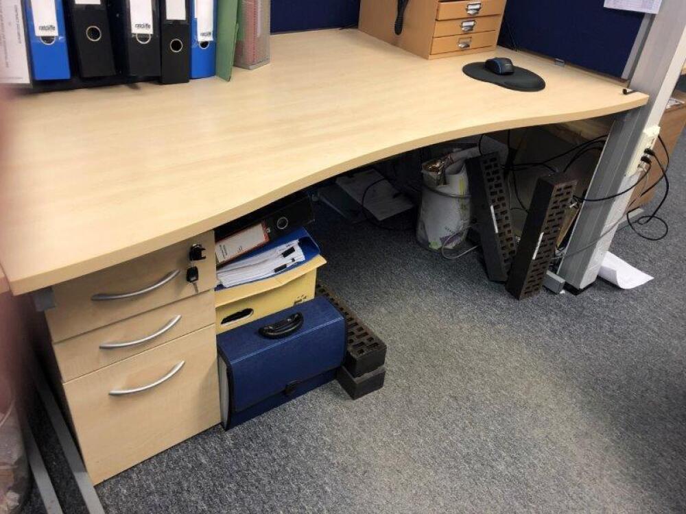 Light Oak Wave Cantilever Workstation, 1,600mm x 900mm, with 3 Drawer ...