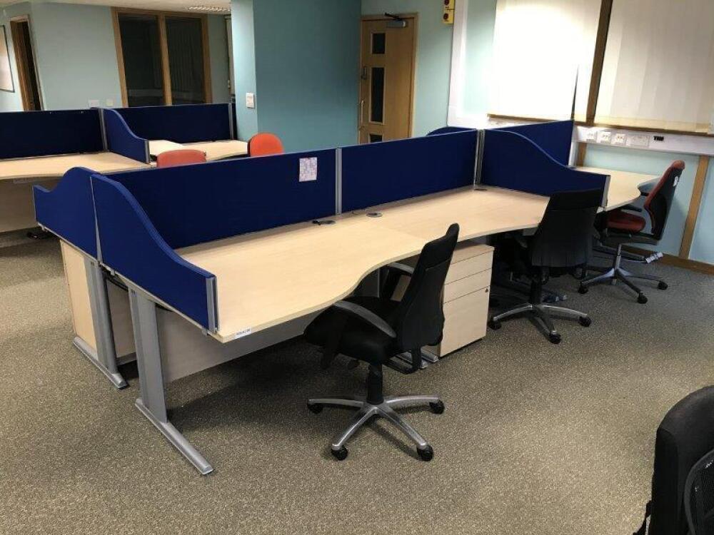 Suite of 6 Light Beech Curved Call Centre Workstations with Cable ...